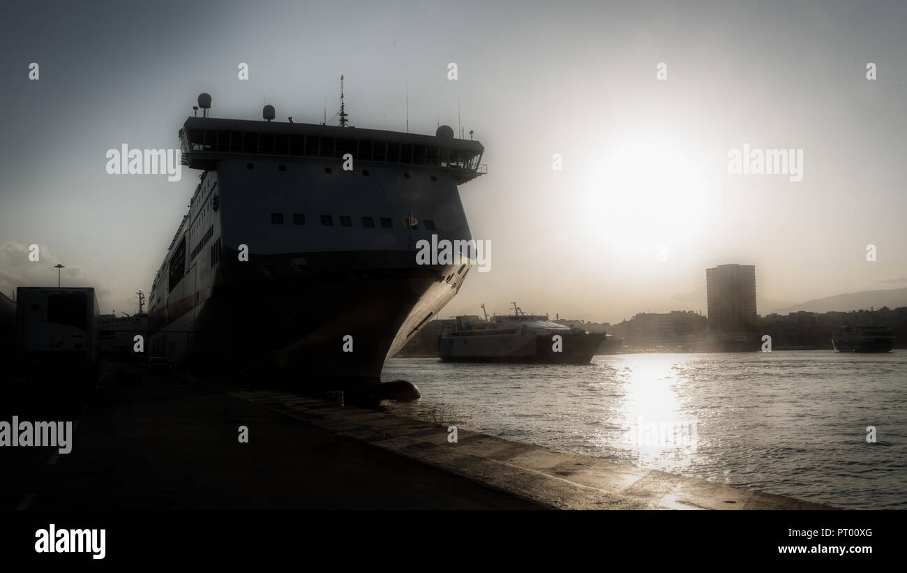 Greek Ferry at dock in port of Pireaus Stock Photo - Alamy