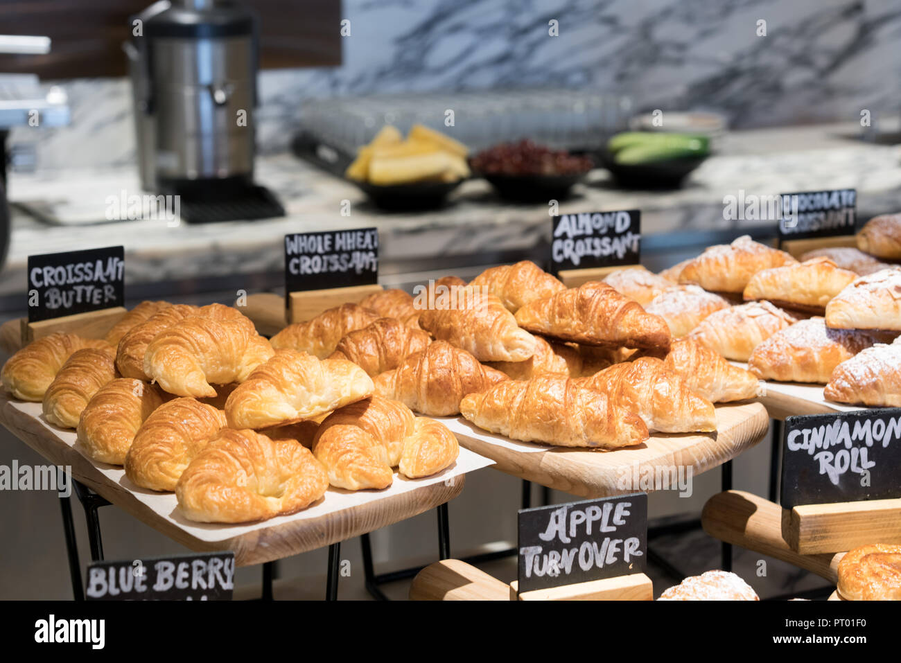 A variety of fresh croissant homemade in luxury hotel breakfast buffet ...