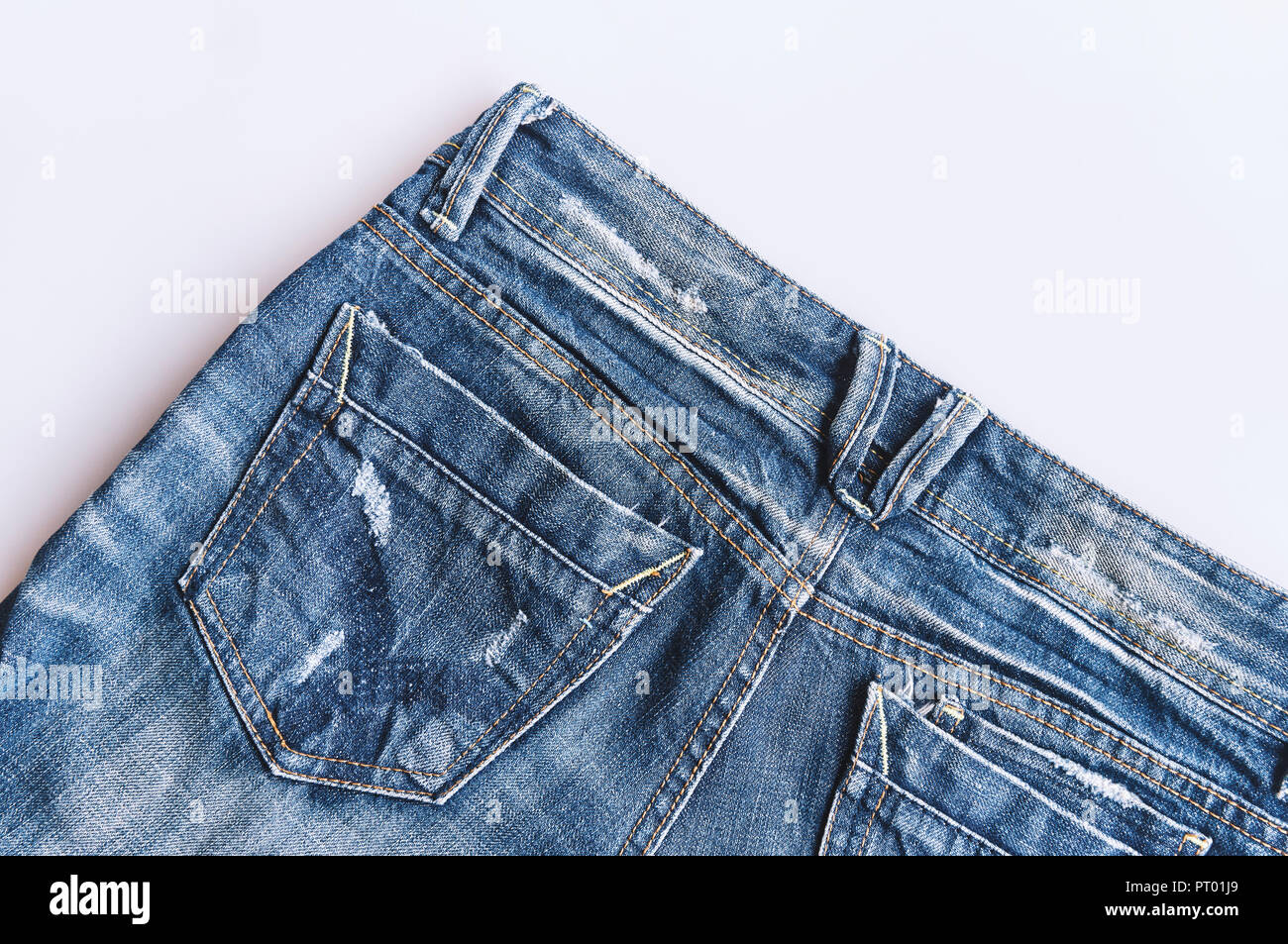The back side of denim blue jeans texture with pocket, Close-up Stock ...
