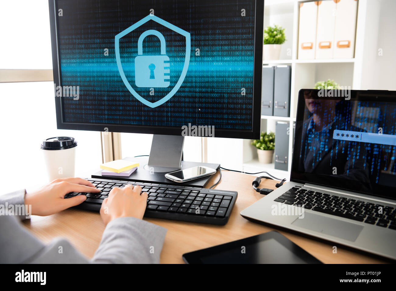 female employee who works in personal information safety company is ...