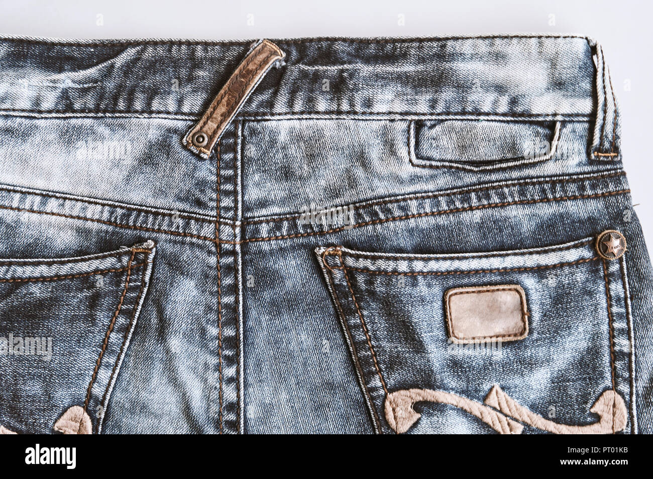 The back side of denim blue jeans texture with pocket, Close-up Stock ...