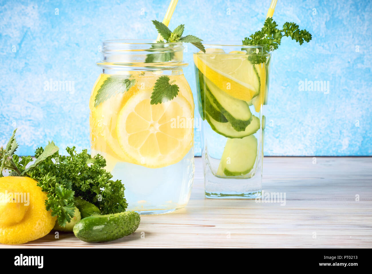 Set of two popular diet detox drinks for cleansing Antioxidant Cucumber ...