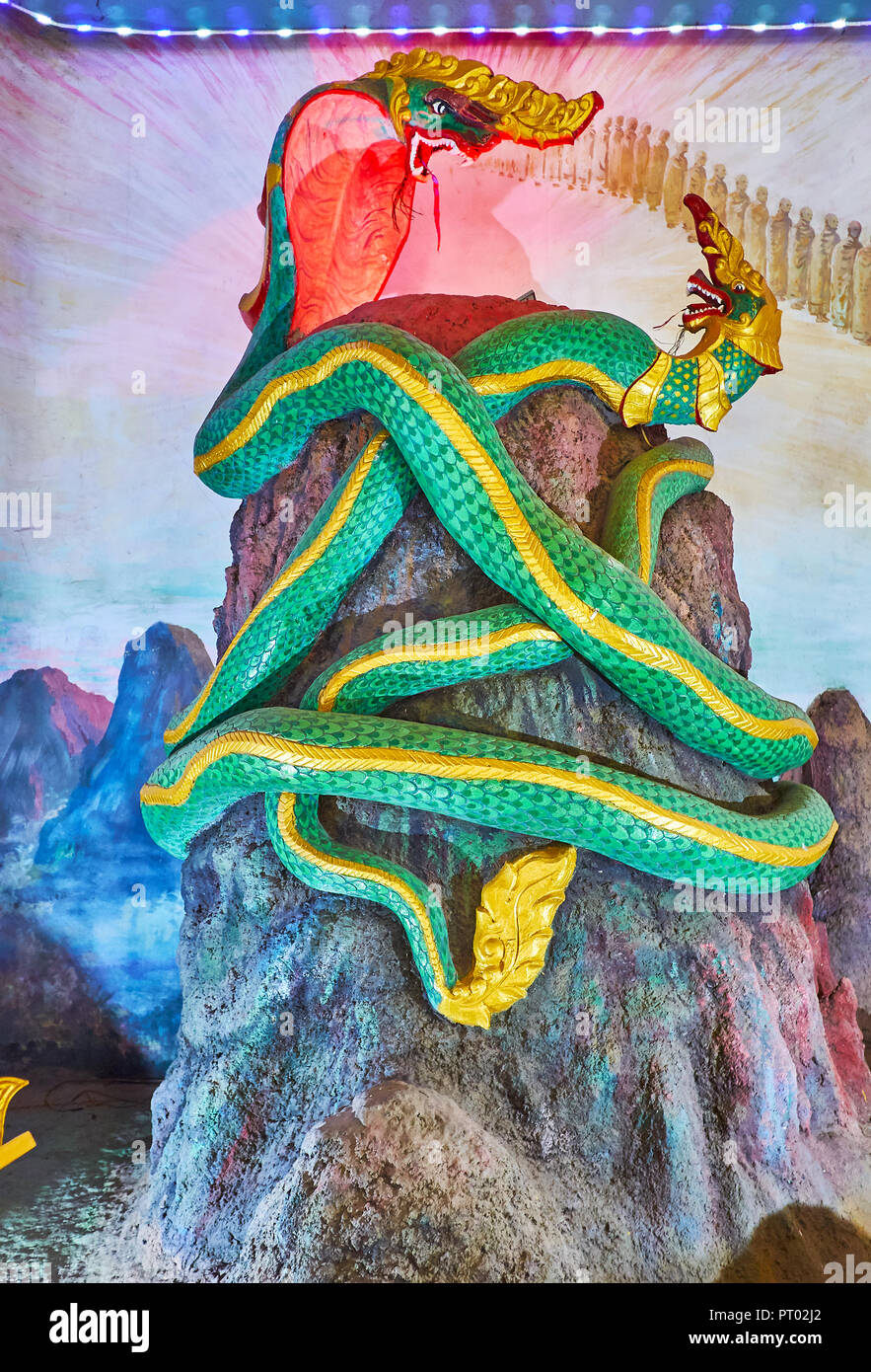 YANGON, MYANMAR - FEBRUARY 27, 2018: The sculpture with fight of ...