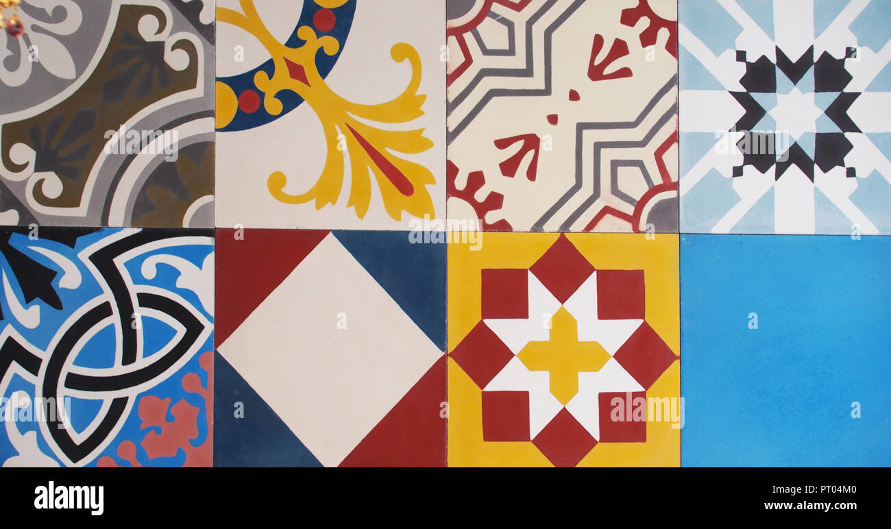 Detail of the traditional tiles from facade of old house. Decorative ...