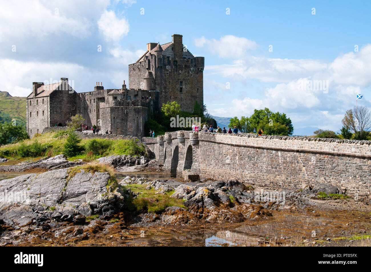 Magnificent Eileen Donan Scottish Castle, loch and mountains against a ...