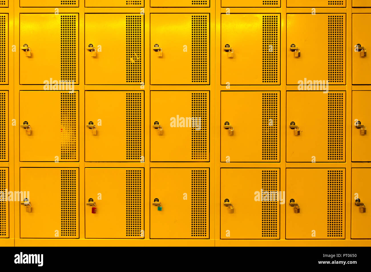 Yellow school lockers Stock Photo - Alamy