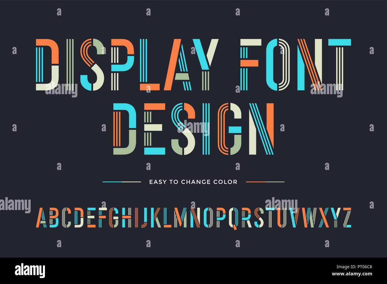 Stencil line font. Colorful condensed alphabet and font Stock Vector ...