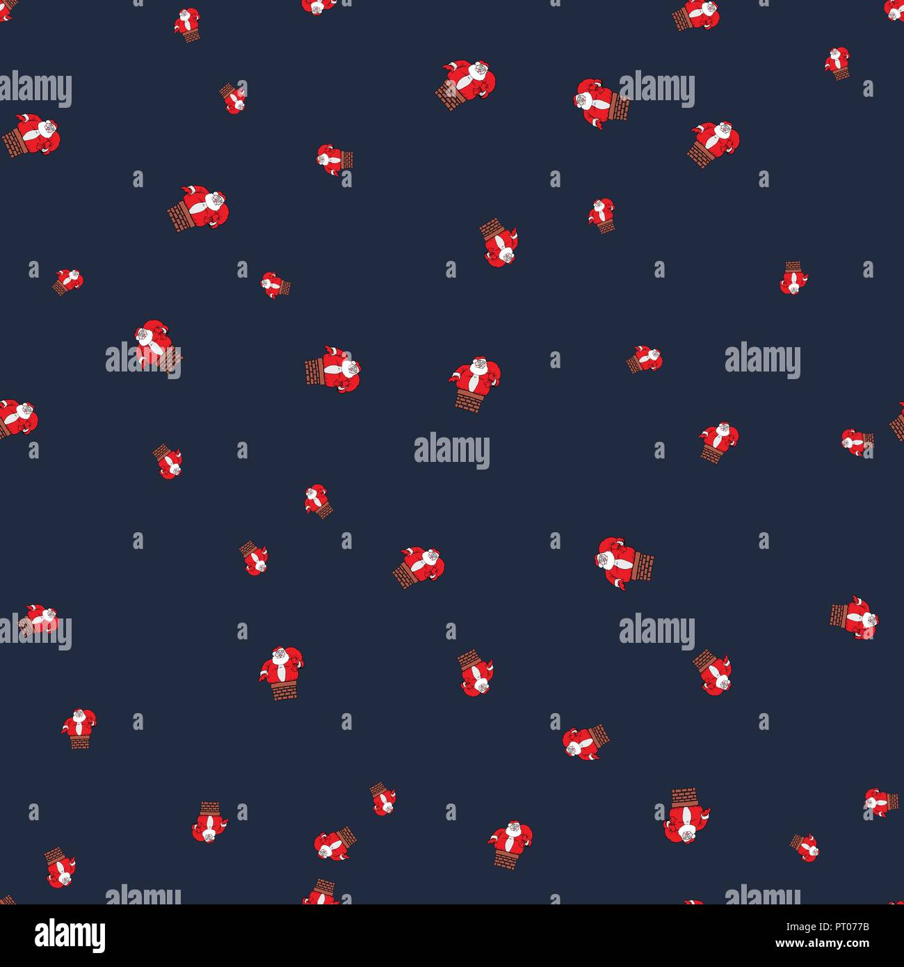 Santa Claus In The Fireplace Tube Seamless Pattern Dark Blue