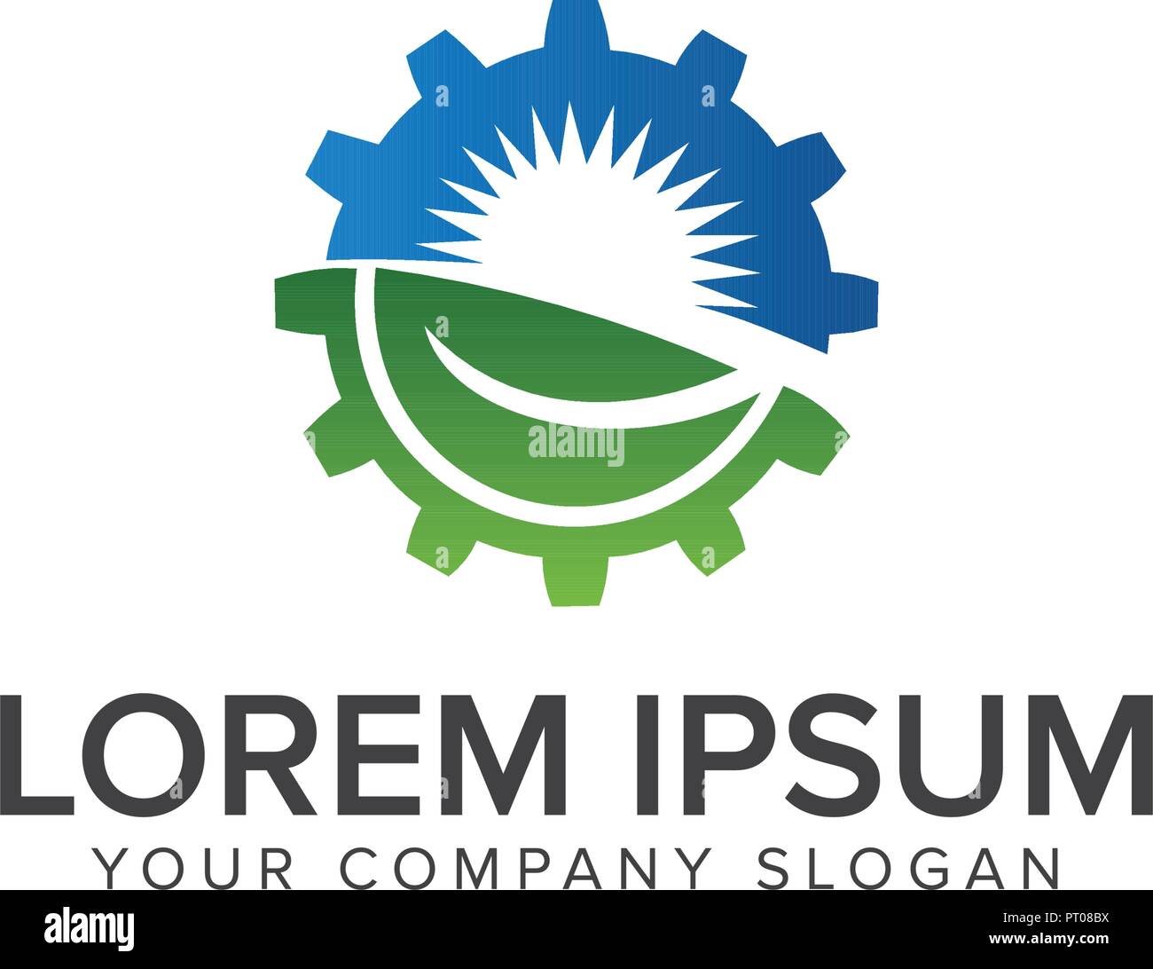 leaf sun gear logo. energy, industrial logo design concept template ...