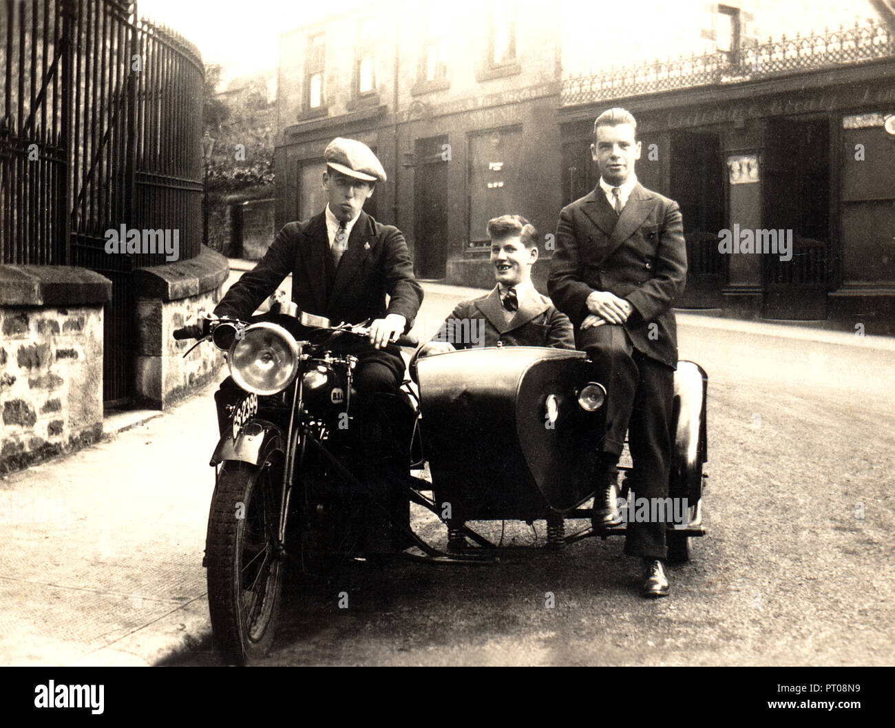 Three young men on a veteran BSA motorcycle circa 1920 Stock Photo - Alamy