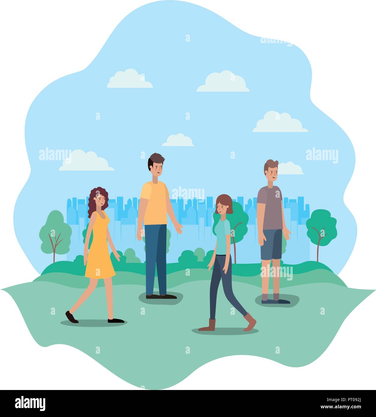 Cartoon Group Of People Walking