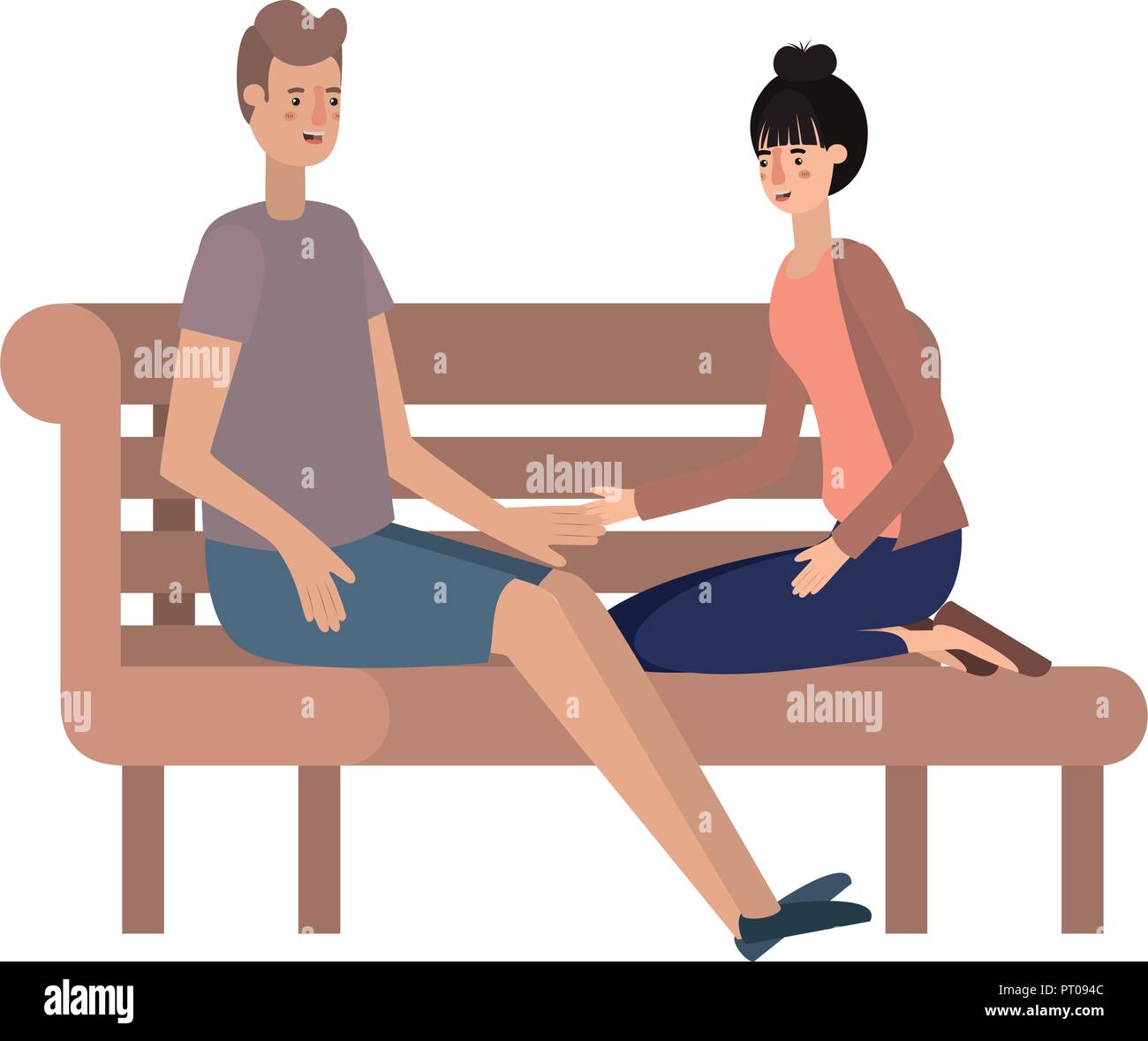 couple lovers sitting on wooden chair Stock Vector Image & Art - Alamy
