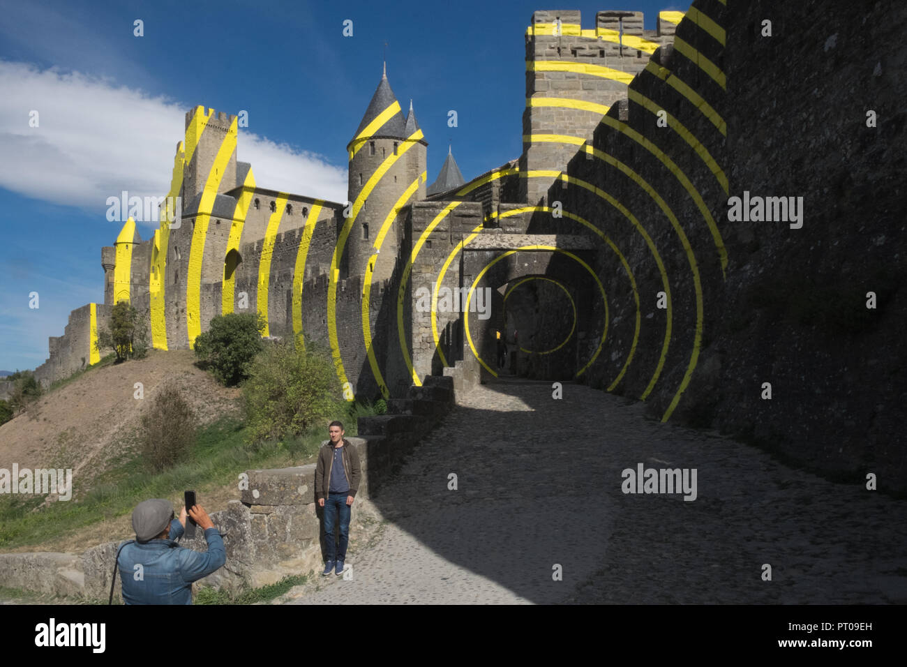 Yellow,art,Eccentric concentric circles,Carcassonne,Carcassone,Castle ...