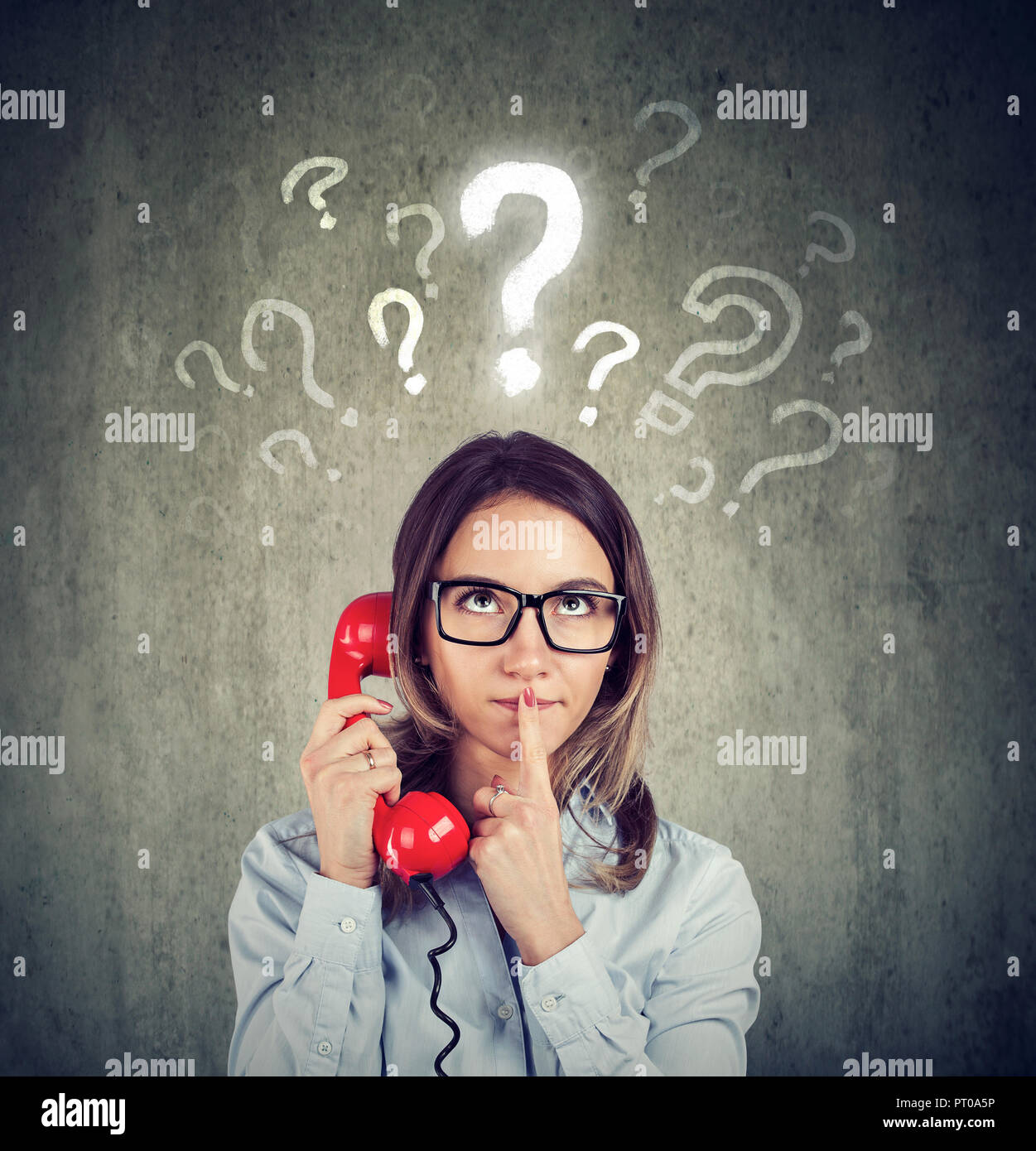 Misunderstanding And Distant Call Confused Worried Woman Talking On A