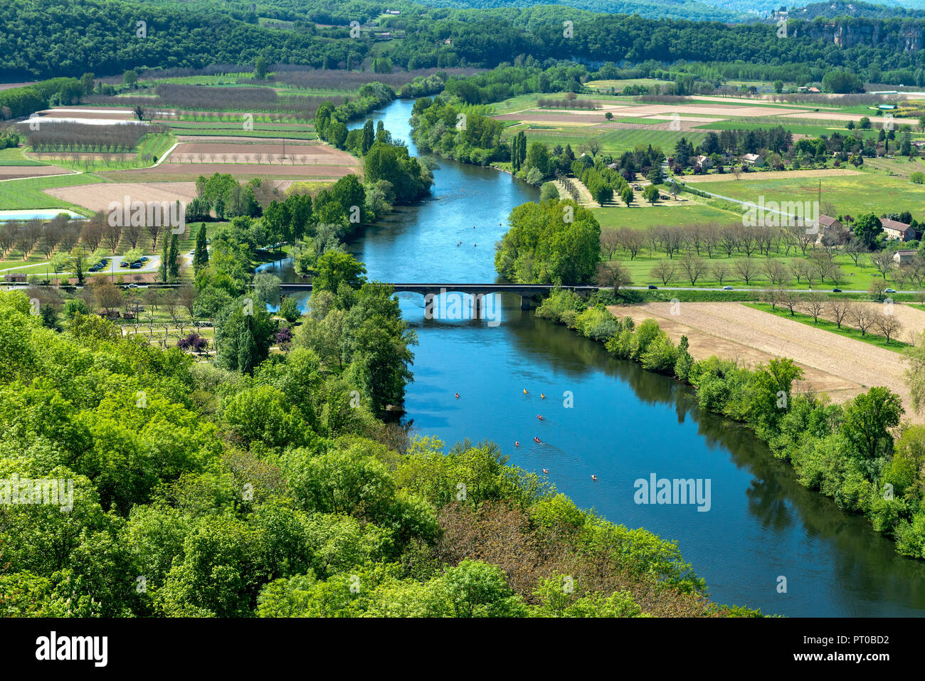 Europe, France, An old stone bridge crossing the Dordogne river in ...