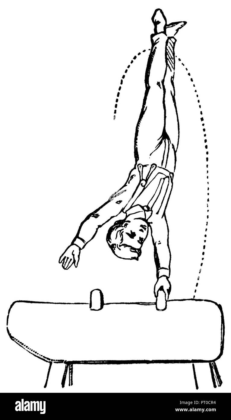 Gymnastics, exercises: horse jumping. Flashover turning, 1890 Stock ...