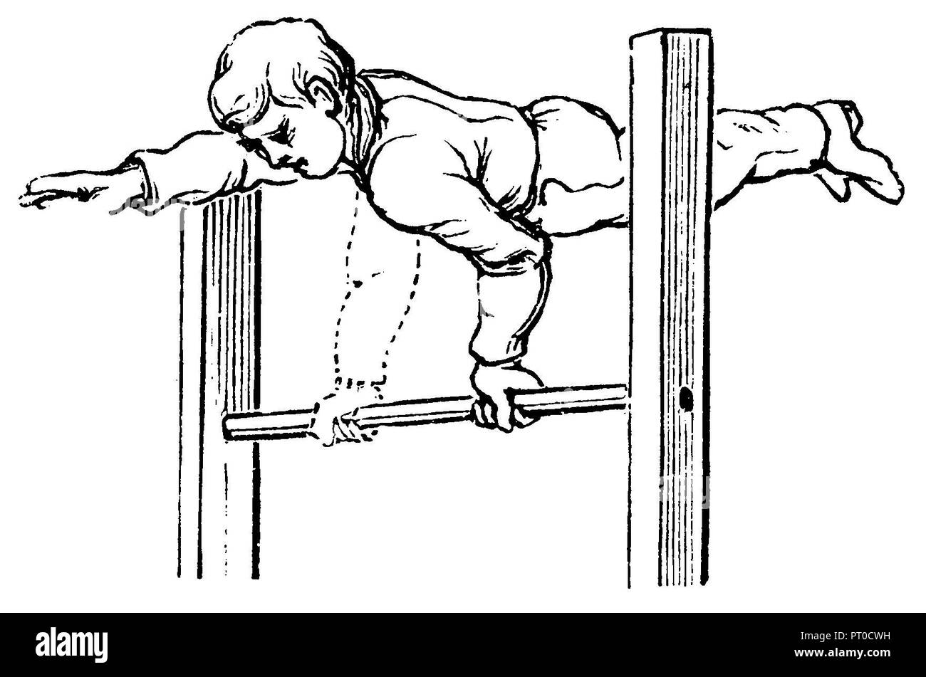 Gymnastics, stretching exercises: support carriage on the left elbow ...