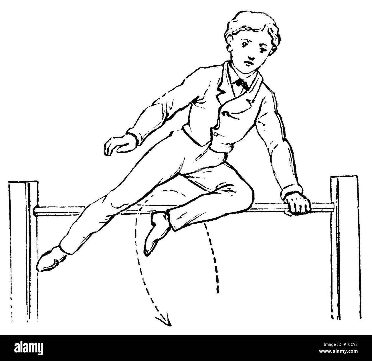 Gymnastics, stretching exercises: Wolf jump on the right, 1890 Stock ...