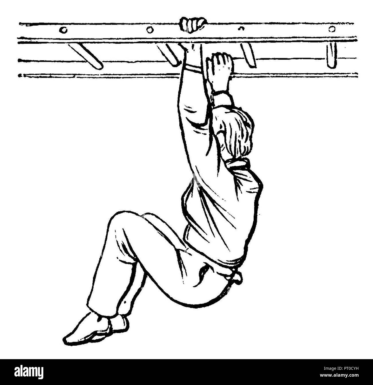 Gymnastics, Exercises on the Horizontal Ladder: Cross slope with knee ...