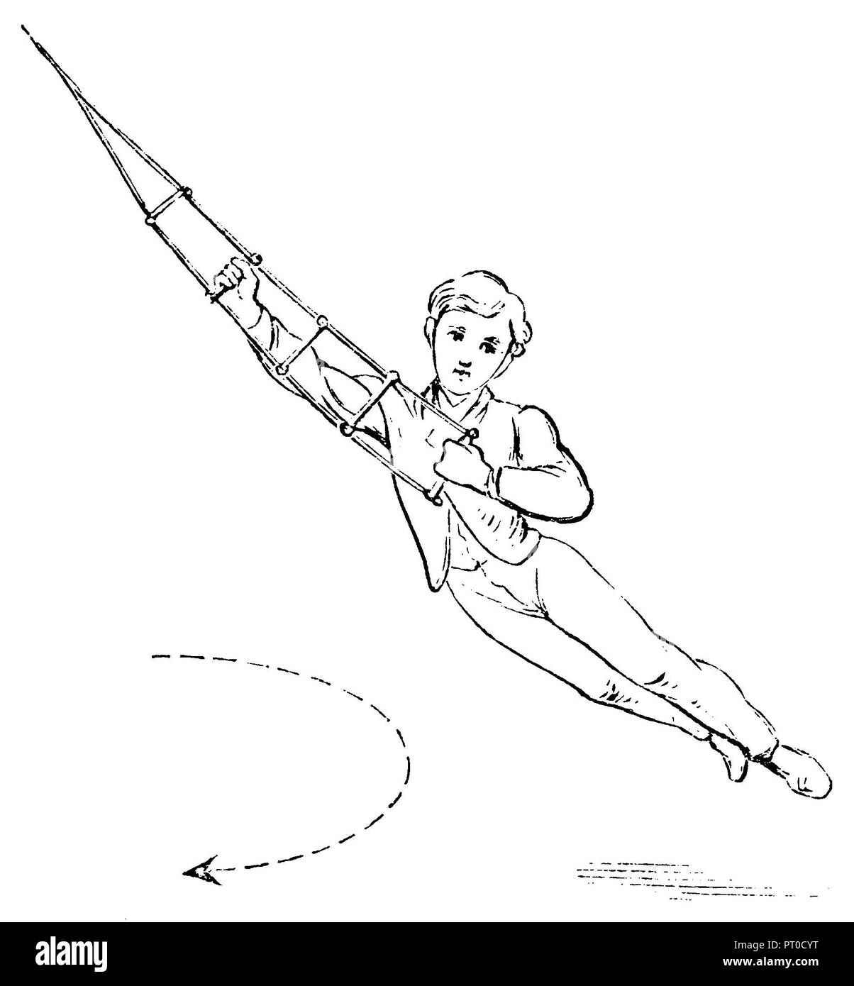 Gymnastics, exercise on the climbing rope: circle flying with side ...
