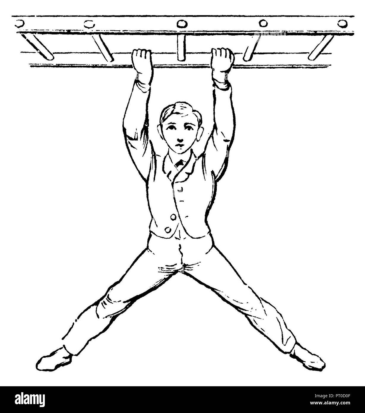 Gymnastics, exercises on the horizontal ladder: side slope comb handle ...