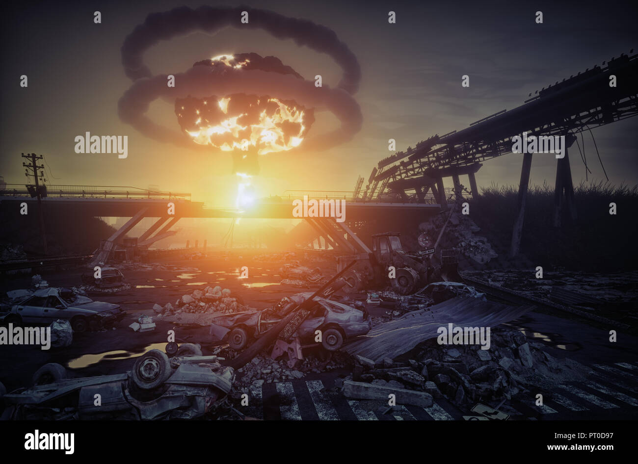 nuclear war disaster landscape. 3d concept illustration Stock Photo - Alamy