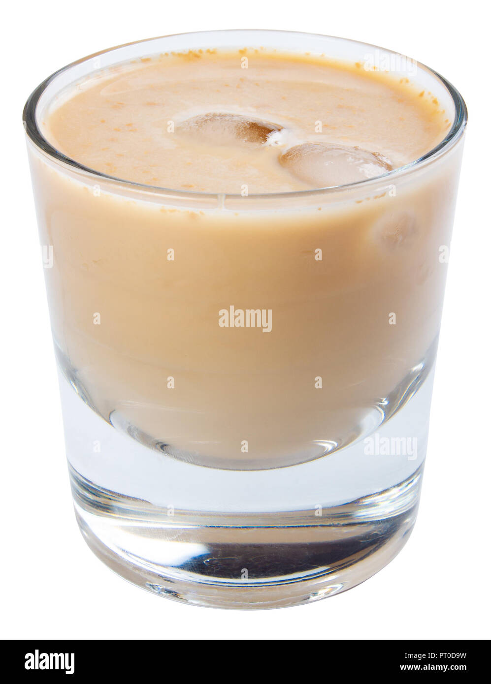 irish cream alcohol cocktail with ice in a short glass. isolated on a ...