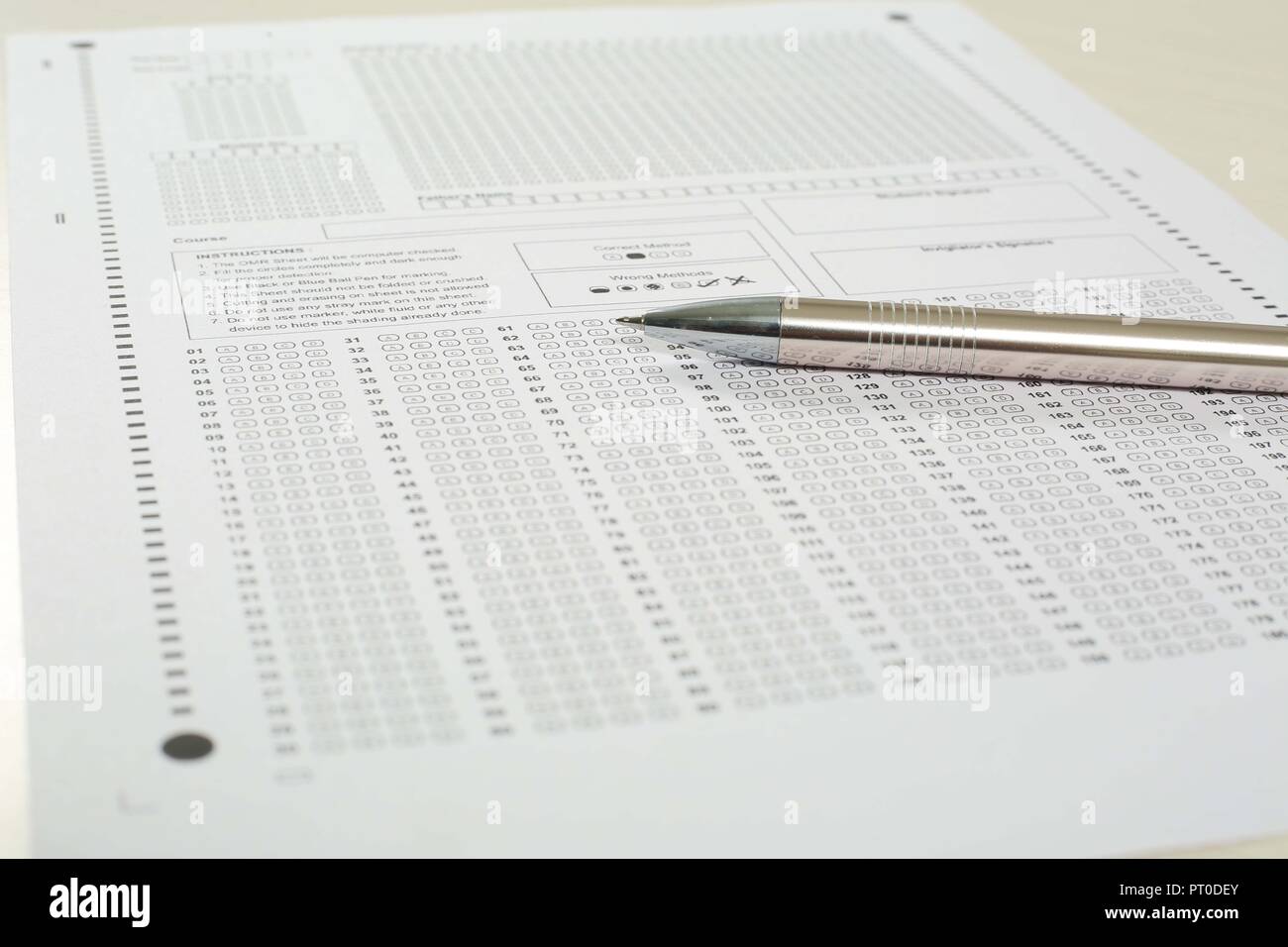 Picture of exam omr sheet and pen. Isolated on white background Stock ...