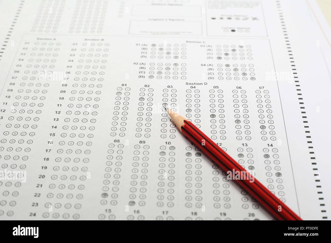 Picture of many exam sheet and pencil. Isolated on white background ...