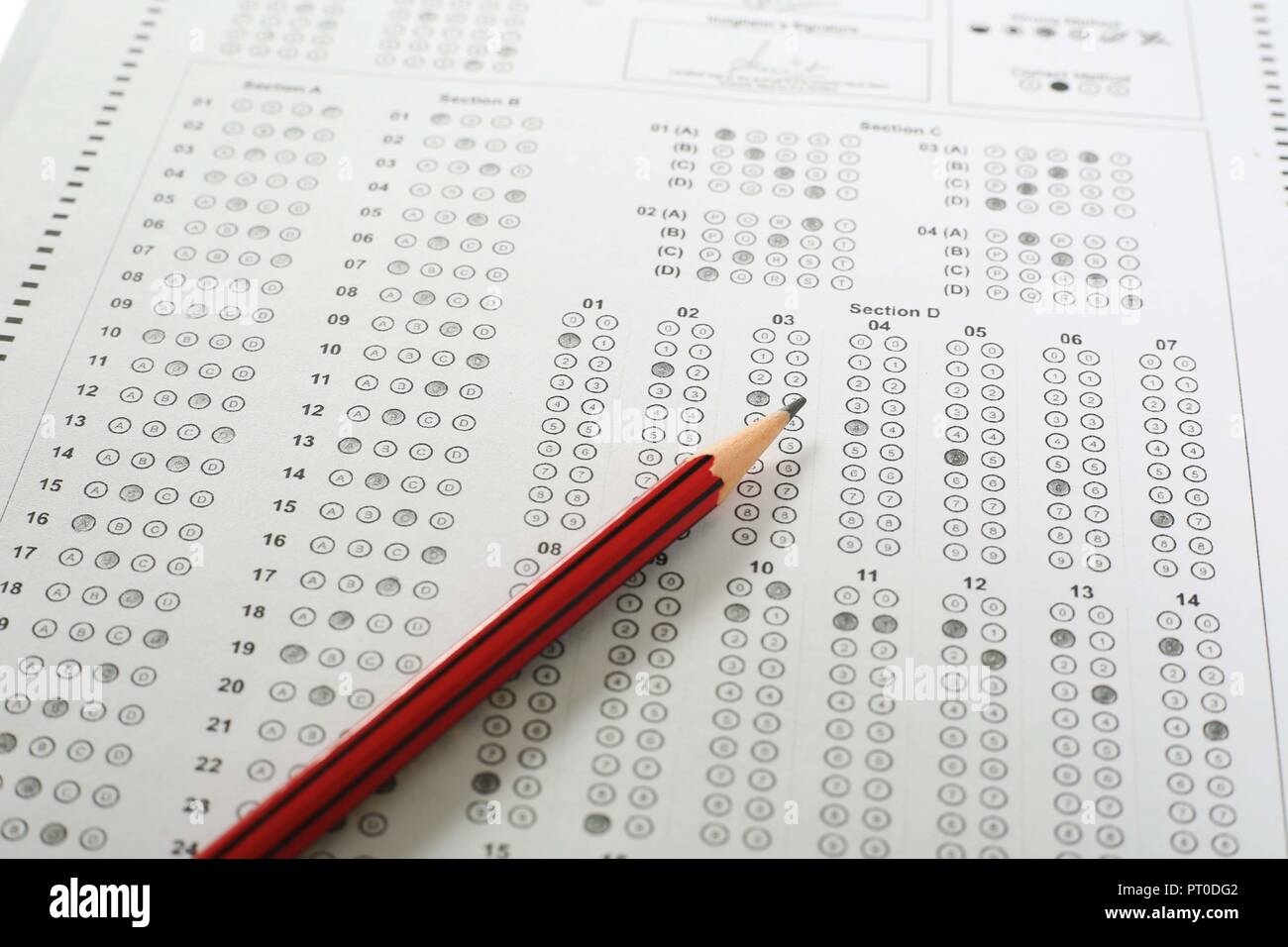 Pencil on omr sheet. Exam omr sheet circles is filled with pencil ...