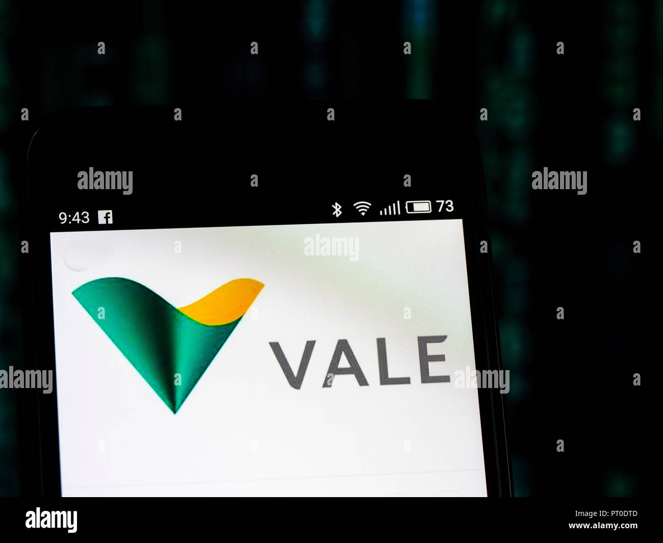 Vale S.A. logo seen displayed on smart phone. Vale S.A. is a Brazilian ...