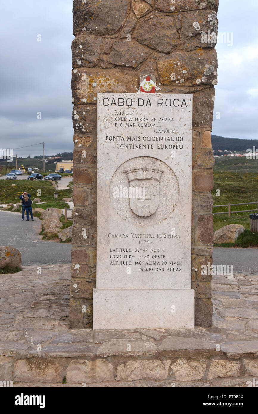 inscription the cross of Cabo da Roca, Portugal Stock Photo - Alamy