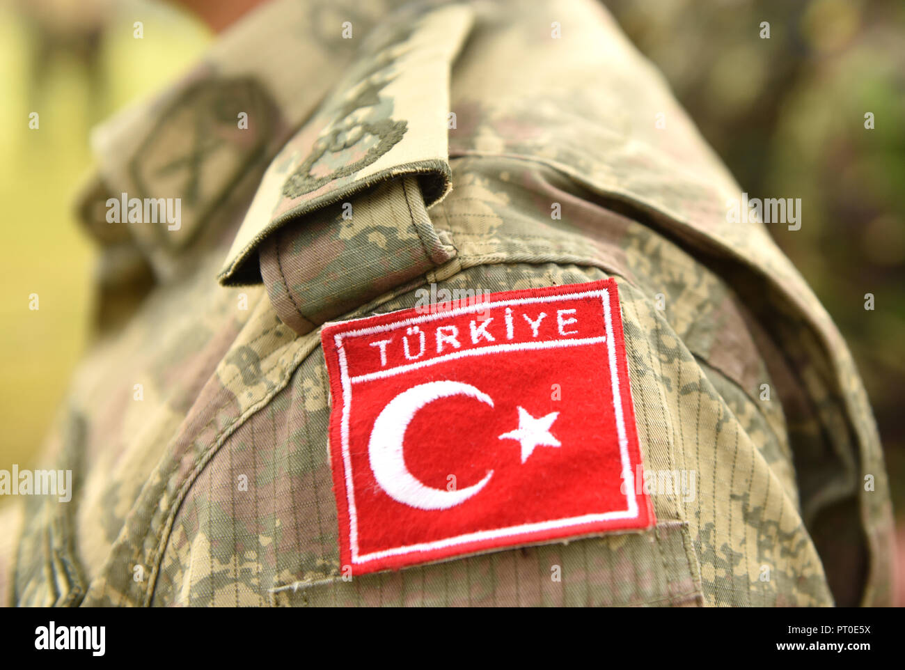 Turkish flag on Turkey army uniform. Turkey troops Stock Photo - Alamy