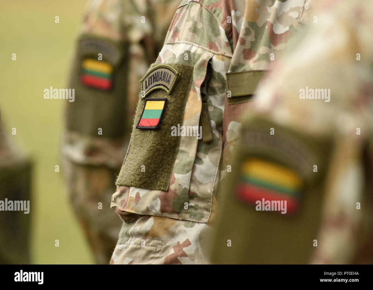 Lithuania patch flag on soldiers arm. Lithuanian military uniform ...