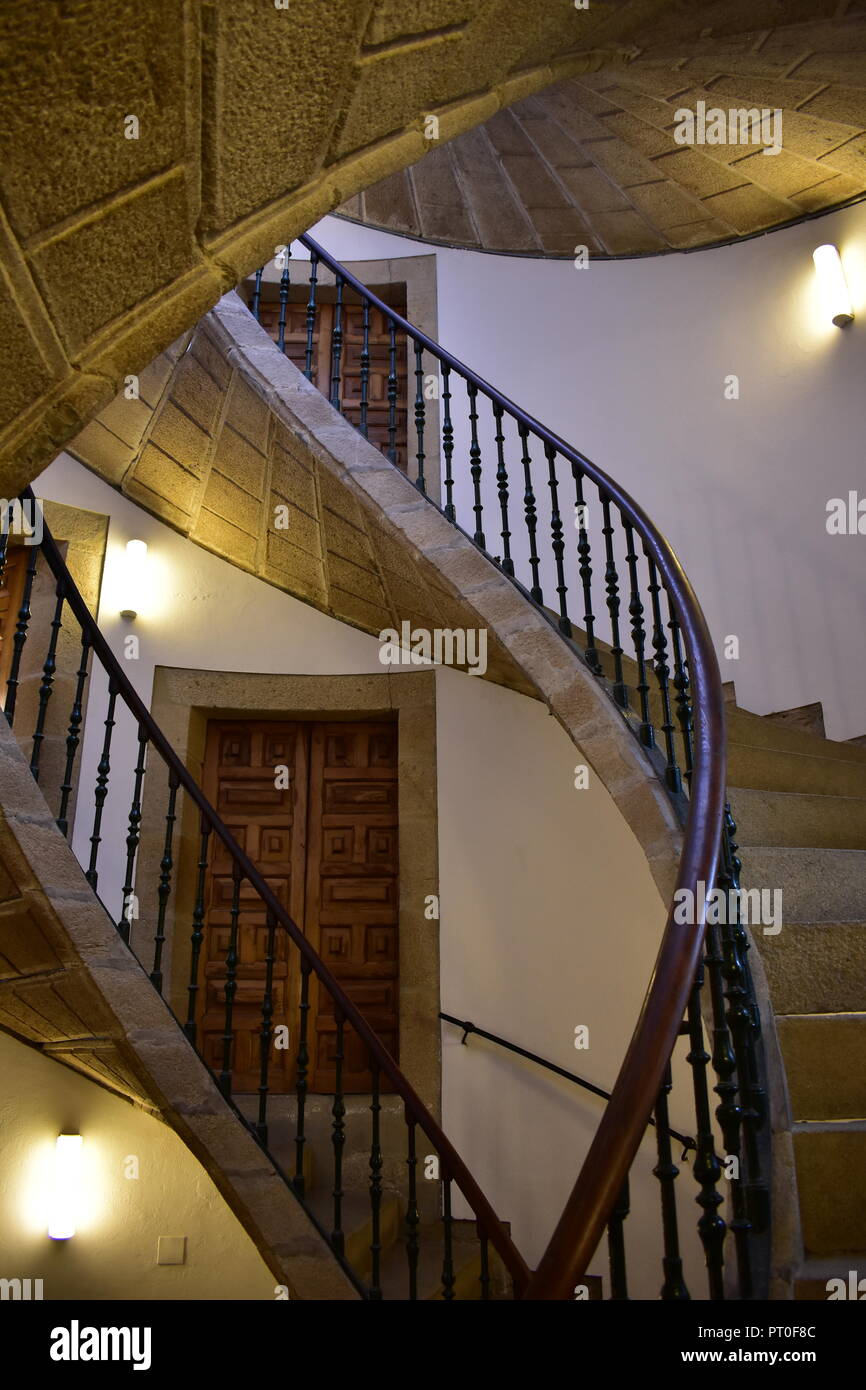 Famous triple helical stone staircase at San Domingo de Bonaval ...