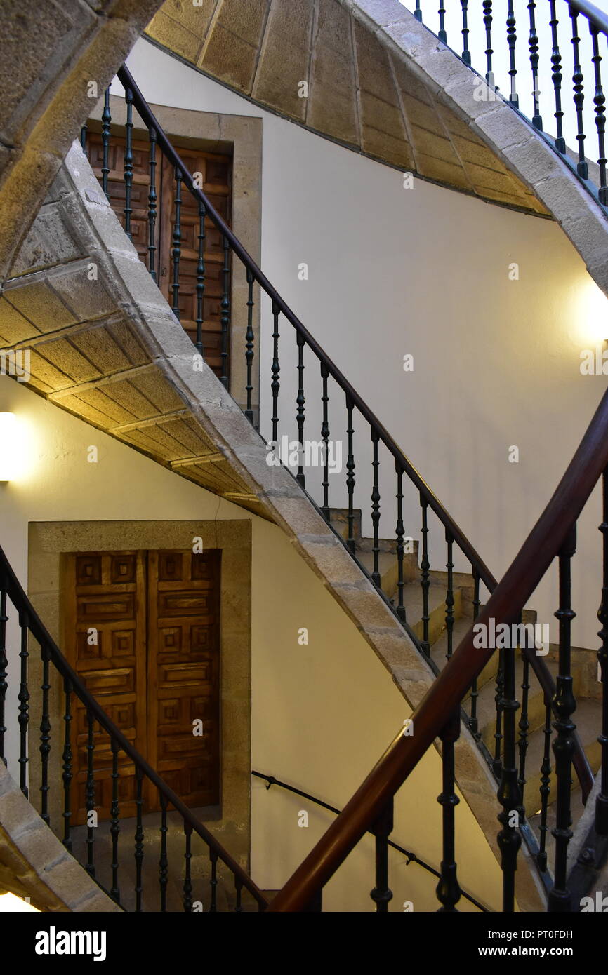 Famous triple helical stone staircase at San Domingo de Bonaval ...