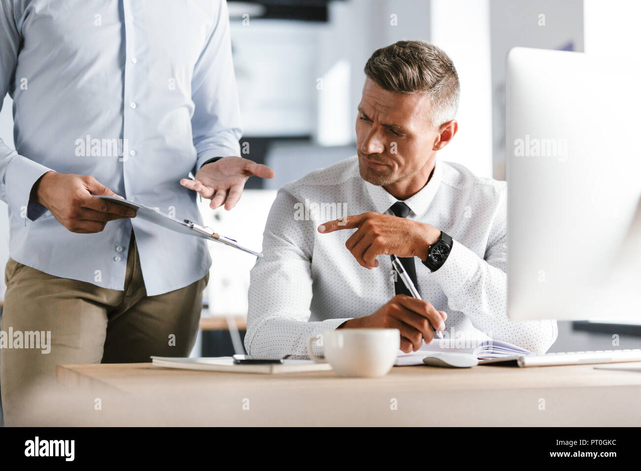 Image of adult director man 30s in formal clothes working on computer ...