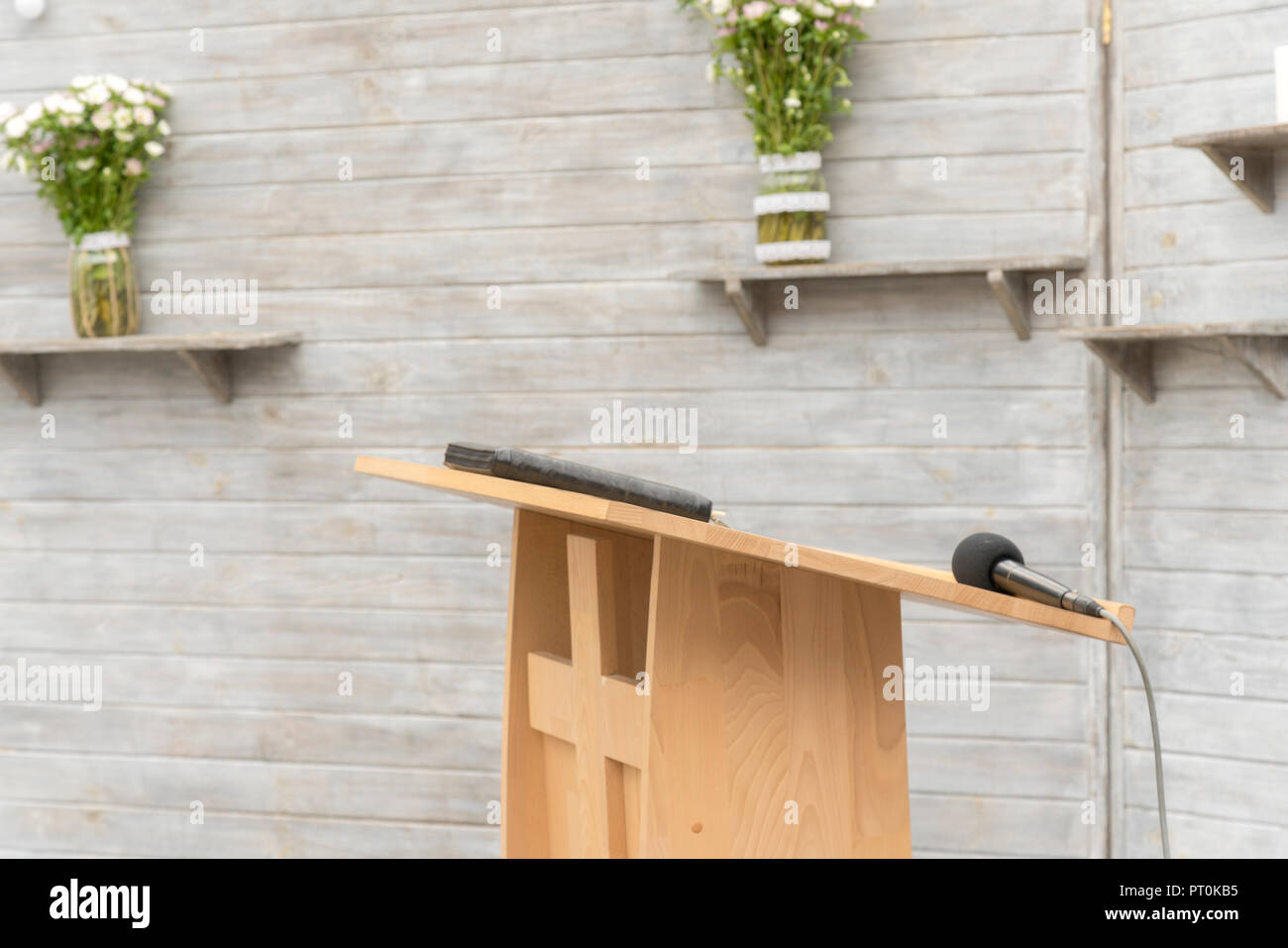 Wooden pulpit for the preacher Stock Photo - Alamy