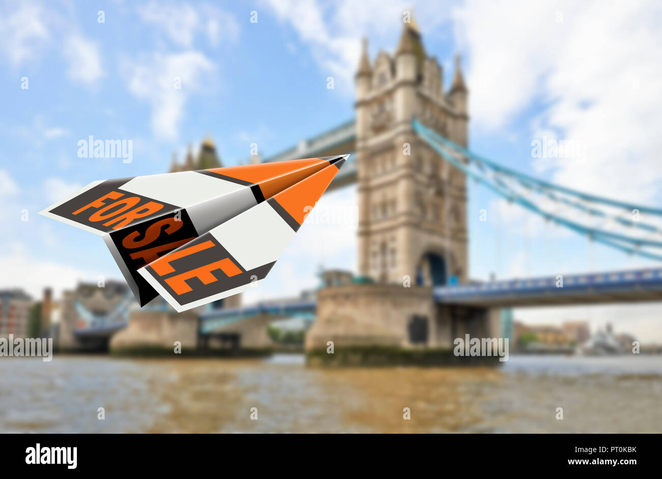 The Tower Bridge in London and Flying paper plane with the words for ...