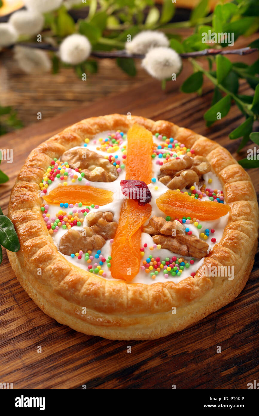 Mazurek traditional polish easter cake on wooden background Stock Photo ...