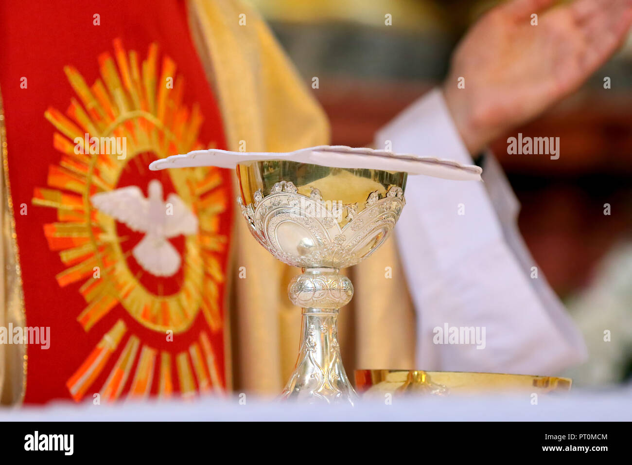 Priest celebrate mass at the church and empty place for text Stock ...