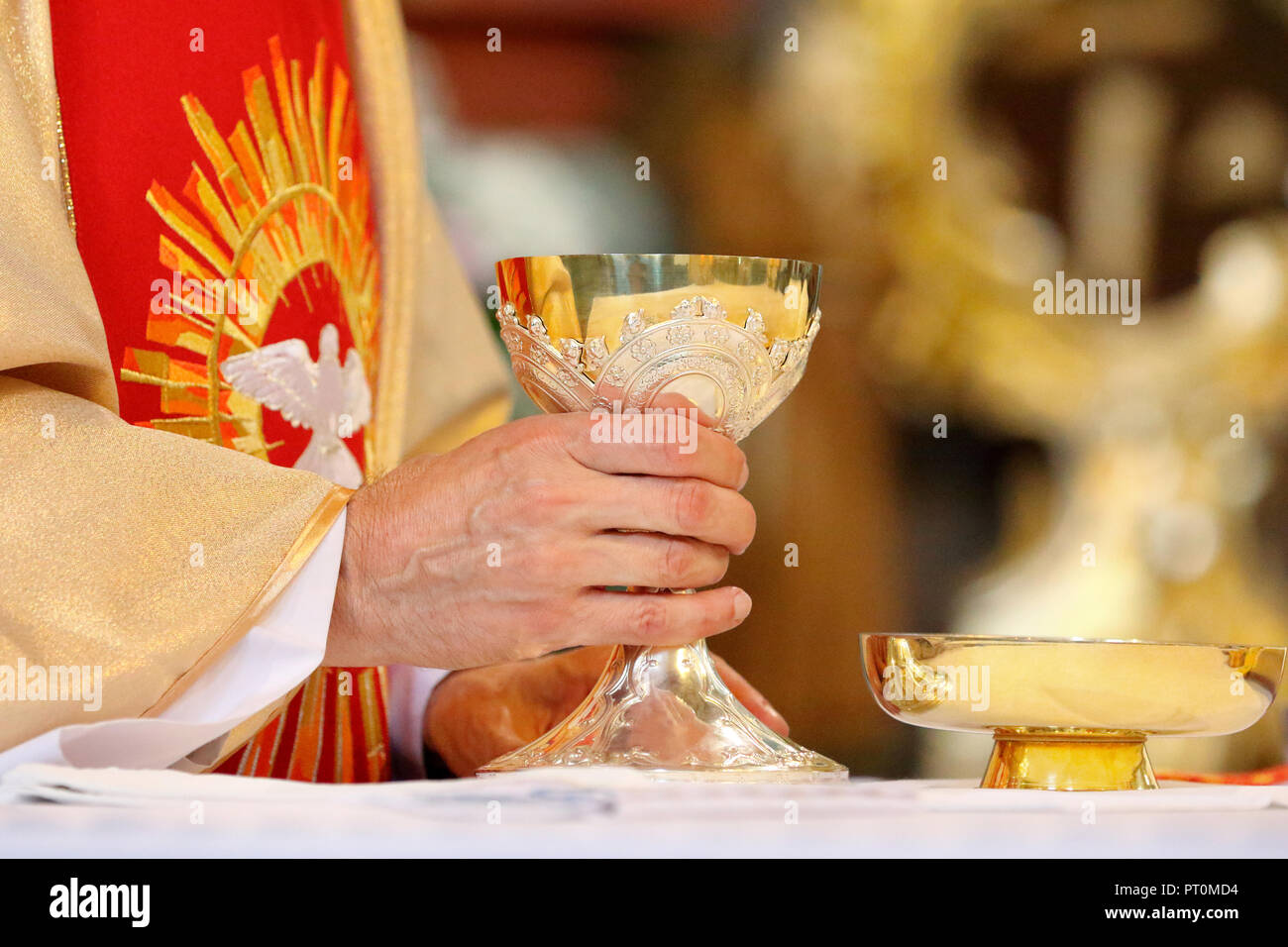 Priest celebrate mass at the church and empty place for text Stock ...