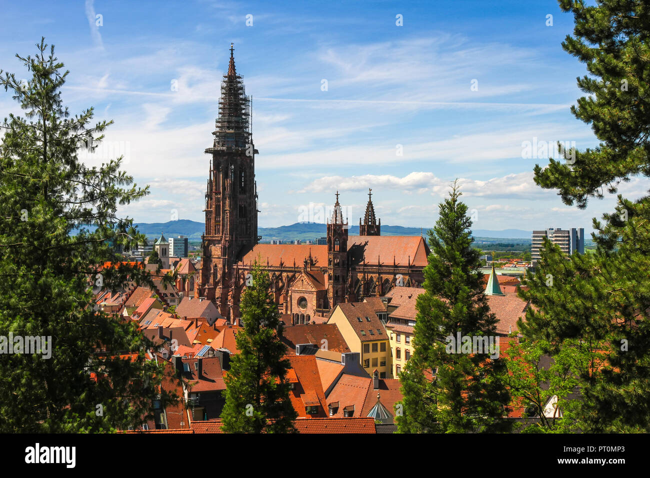 Landscape view of Freiburg im Breisgau, Germany with the Minster ...