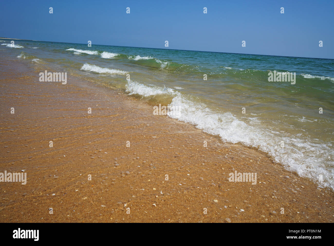Lonely Atlantic beach in spring in Portugal with light swell Stock ...