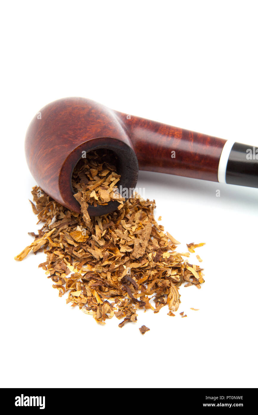 Tobacco-pipe with tobacco powder isolated over white background Stock ...