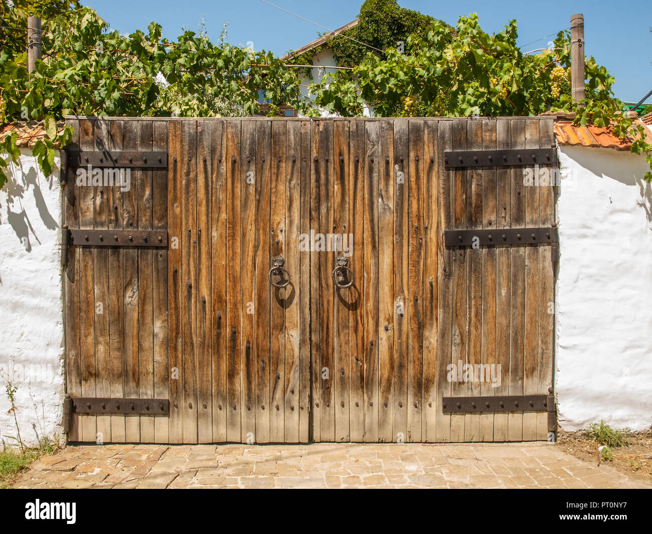 Large closed wooden gate in an old country house Stock Photo - Alamy