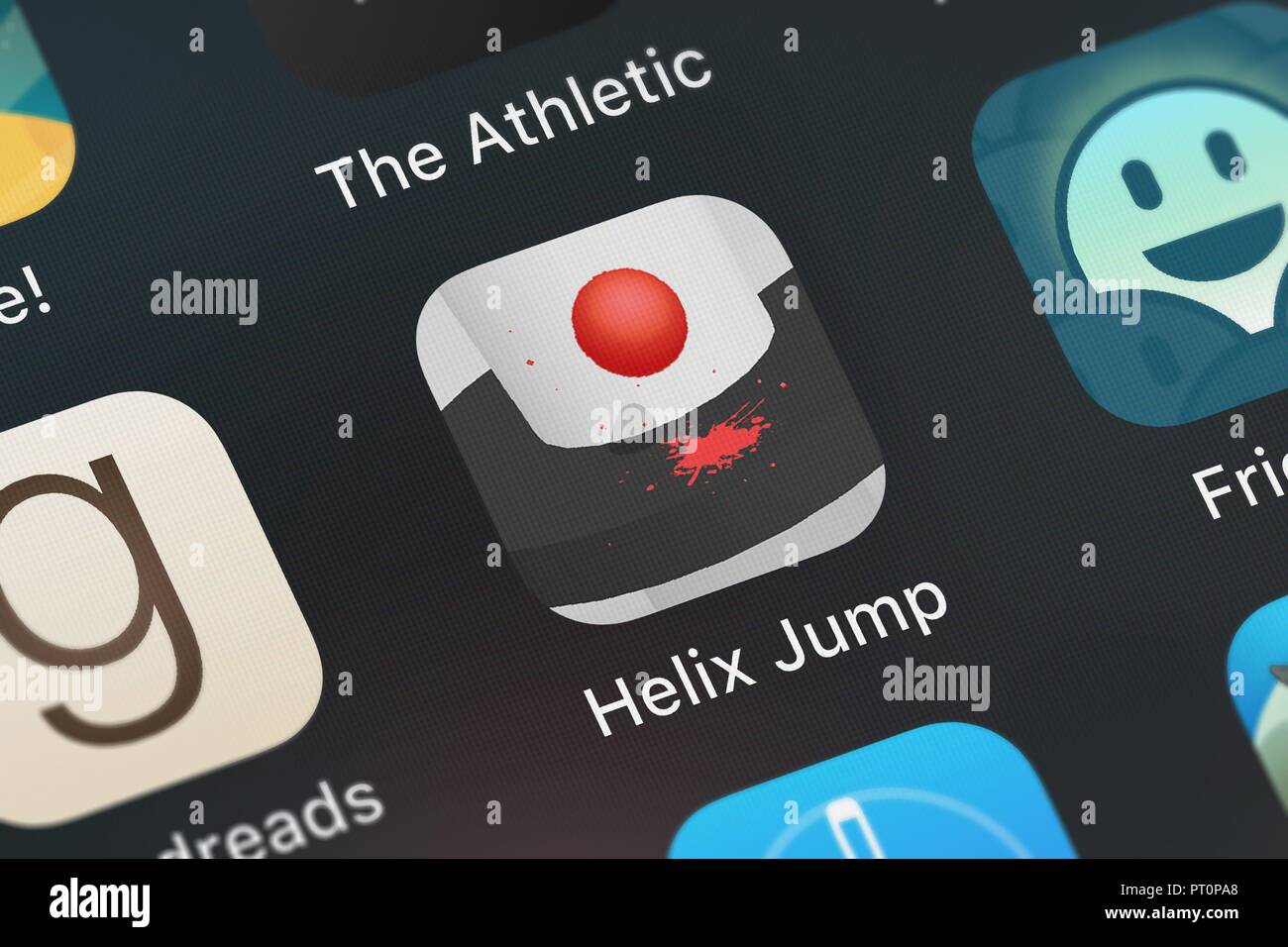 London, United Kingdom - October 05, 2018: Screenshot of the Helix Jump ...