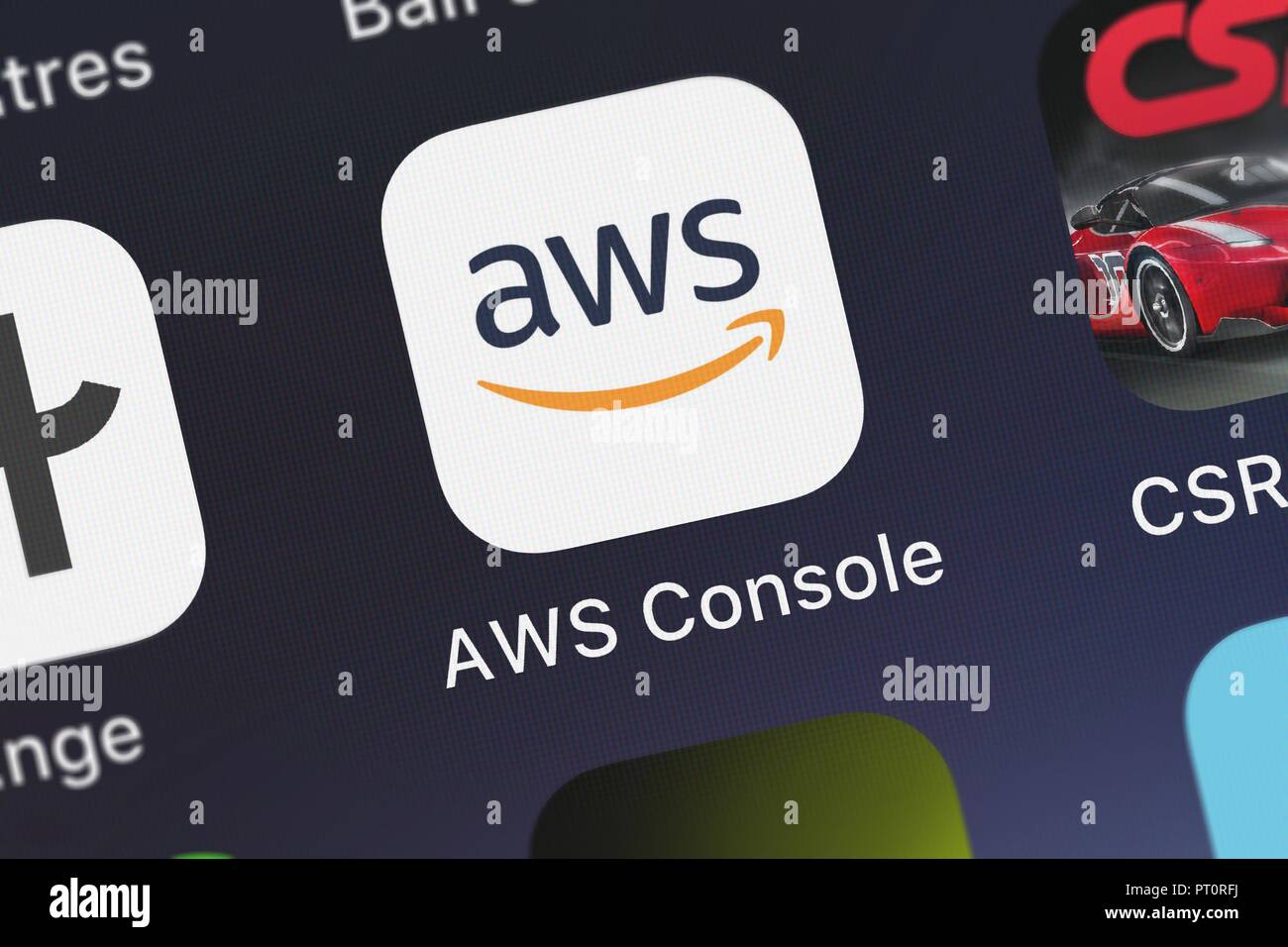 London, United Kingdom - October 05, 2018: Close-up shot of the AWS ...