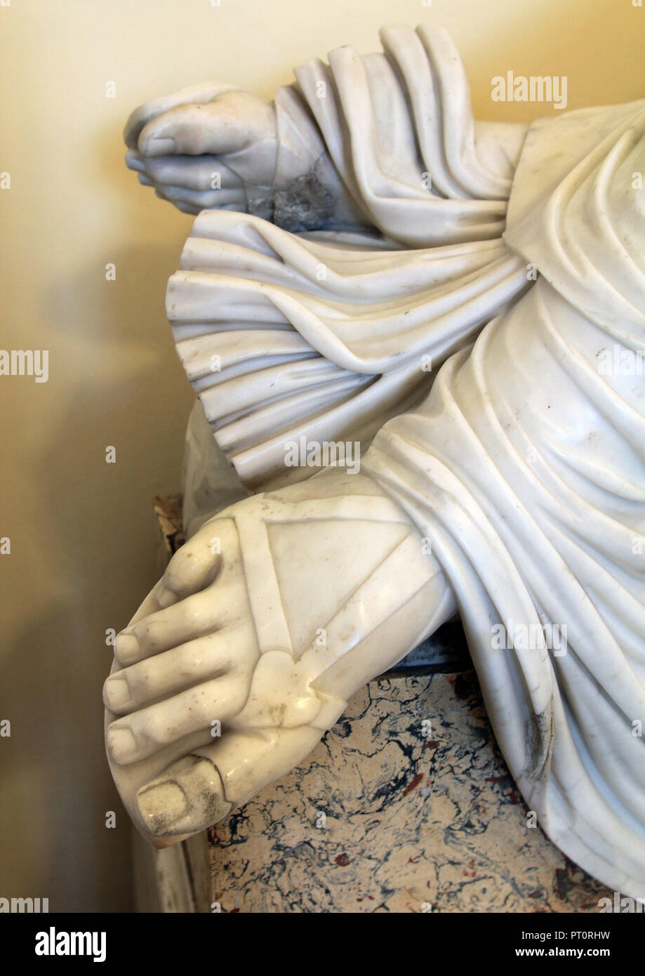 Detail of the feet of a statue of a woman in the Hermitage museum in St ...