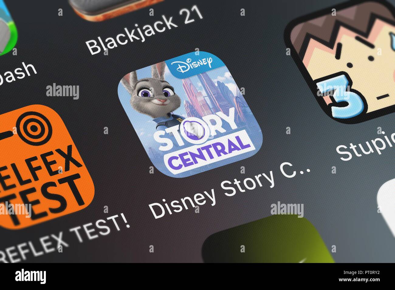 London, United Kingdom - October 05, 2018: Close-up shot of Disney's ...